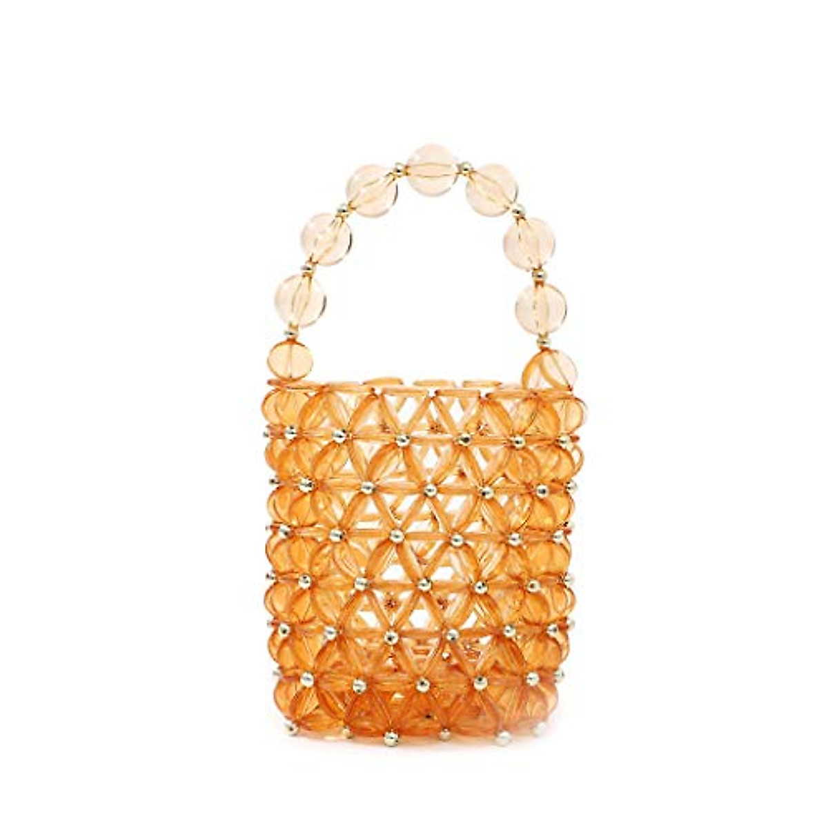 YUSHINY Women Amber Colored Transparent Acrylic Beaded Handmade Bucket Bag for Wedding Party