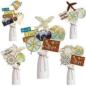 Travel Themed Party Decorations 32pcs Vintage Bon Voyage Party Centerpiece Sticks Going Away Farewell Party Decorations for Let The Adventure Begin Party Graduation Retirement Party Supplies