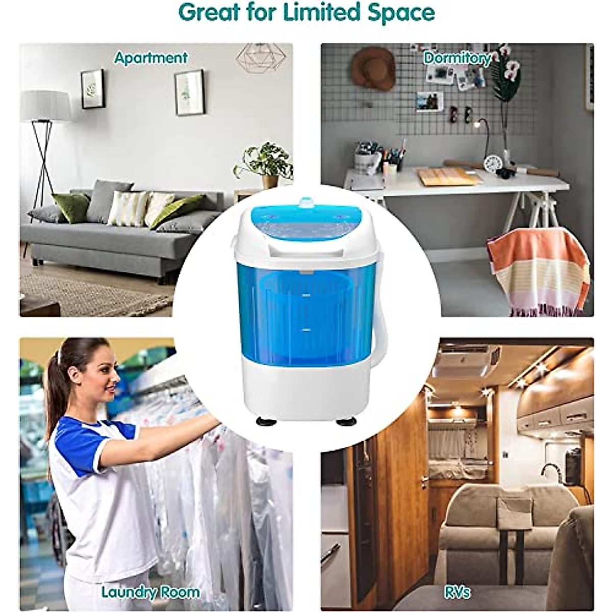 MEDIMALL Portable Washing Machine, Mini Washer and Dryer Combo w/ 5.5lbs Washing Capacity, Spin Cycle Basket, Drain Hose, Semi-Automatic Laundry Machine for RVs Camping Apartments Dorms