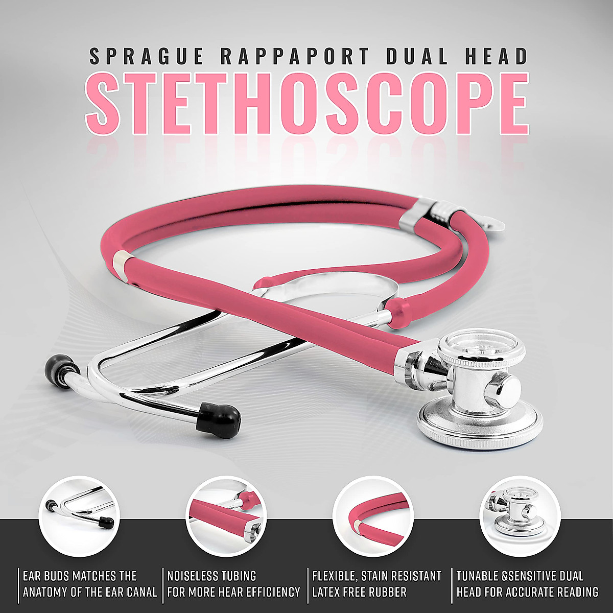 ASA TECHMED Dual Head Sprague Stethoscope and Sphygmomanometer Manual Blood Pressure Cuff Set with Case, Gift for Medical Students, Doctors, Nurses, EMT and Paramedics, Pink