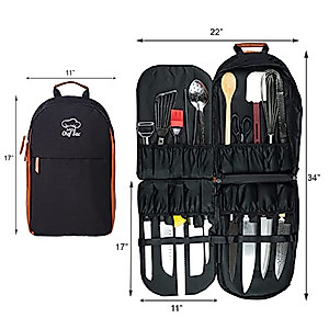 Chef Sac Chef Knife Bag Folding Knife Bag | 20+ Pockets for Knives & Tools | Large Pocket for Tablet & Notebooks | 500D Fortified Nylon | Knife Backpack for Chefs & Culinary Students(Black)