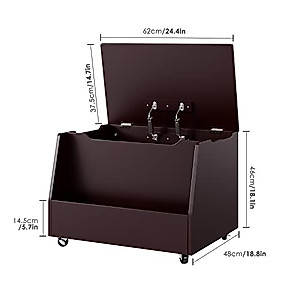 HOUSUIT Wooden Toy Chest, White Kids Toy Box on Wheels for Girls Boys, Toy Storage Organizer Bench with Safety Hinges Lid for Nursery, Toddler Room, Playroom, Bedroom (Dark Brown)