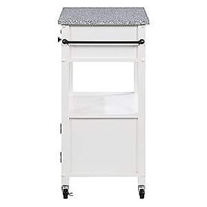 OS Home and Office Furniture Fairfax Model FRXG-11 White Kitchen Cart with Doors, Towel Rack, and Drawer