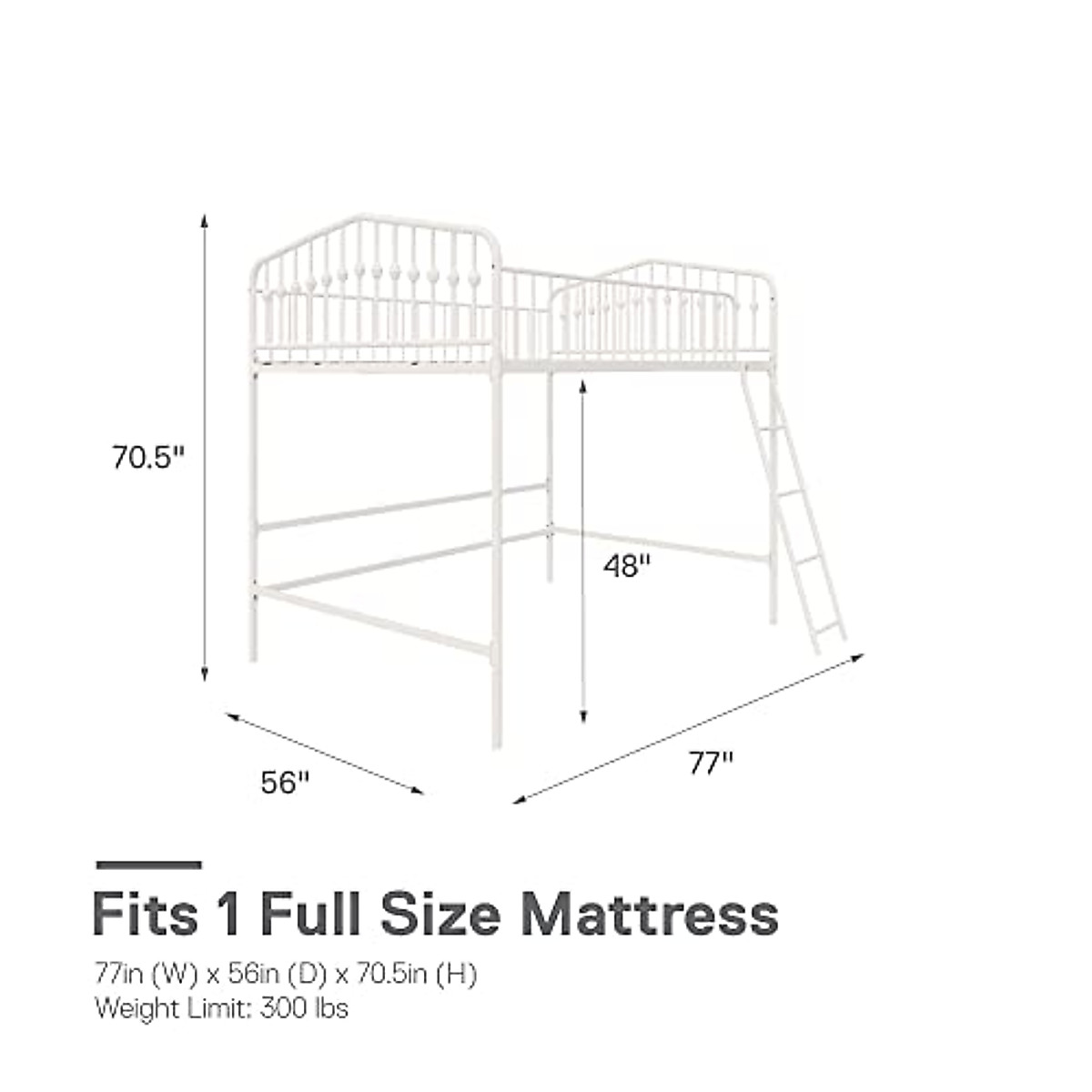 Novogratz Bushwick Metal Full Loft Bed, Off White