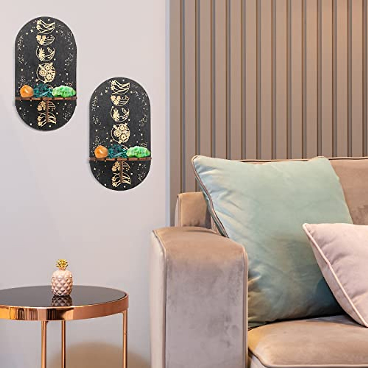 ABOOFAN 2pcs Crystals Wall Display Crystal Holder Wall Mount Display Shelf Bohemian Moon Phrase for Crystals Gems Divination Wiccan Altar Supplies