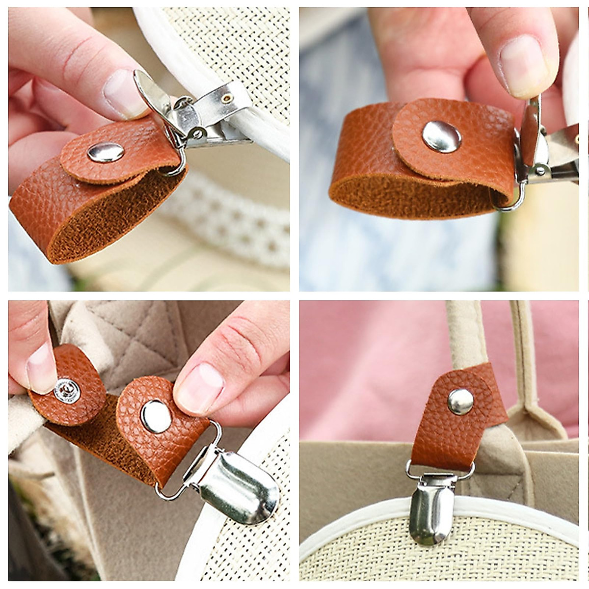 2 Pack Leather Hat Clip for Travel,Hat Holder,Hands Free Bag Accessory for Women,Travel Hat Clip for Sunhat,Bag,Luggage,Backpack,Purse (White)