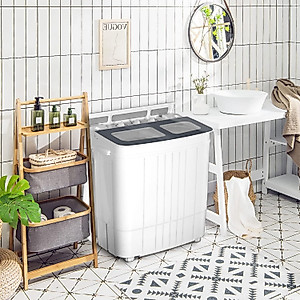 Bonusall Portable Washing Machine Compact, Small Clothes Washing Machine, 14.5 lbs Mini Washer and Dryer Combo, Twin Tub Compact Washer Machine with Spin Dryer, Built-in Gravity Drain for Apartments, Dorms, Camping, RV (Blue)