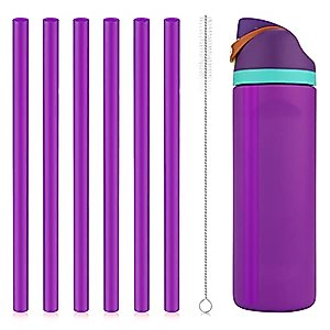 6pcs Replacement Straws for Owala FreeSip 24oz 32oz, Reusable Plastic Straws with Cleaning Brush for Owala Insulated Water Bottle 24 oz 32 oz and Flip 25 oz, Tumbler Accessories (Purple)