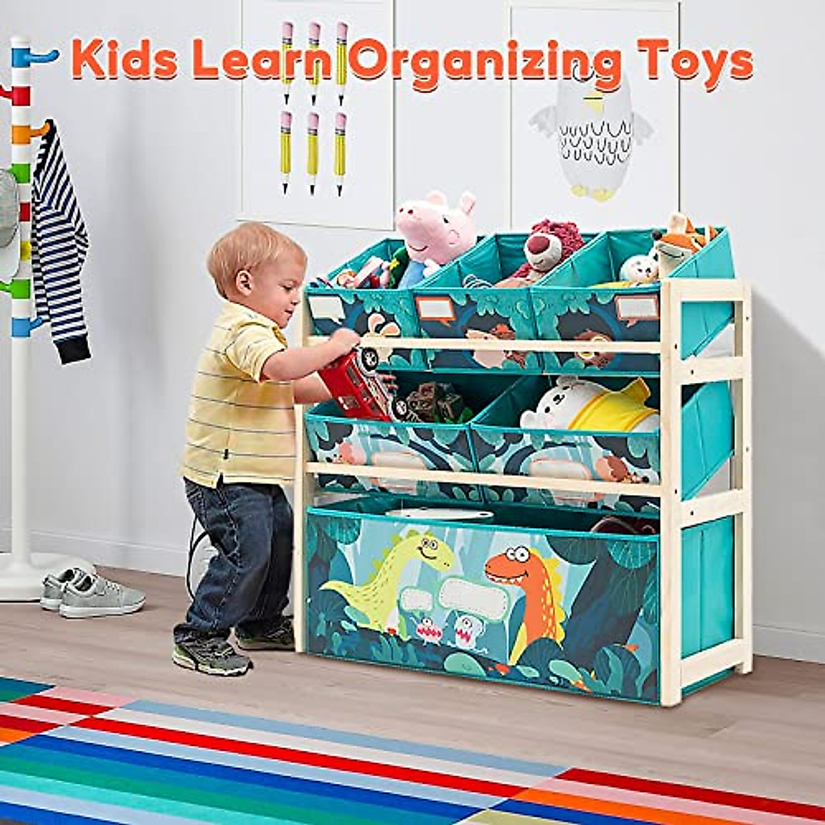 Jomifin Kids Toy Organizer for Boys Girls, 6 Storage Bins Large Storage Capacity Best Toy Storage Solution for Playroom, Nursery (Green) (Green)