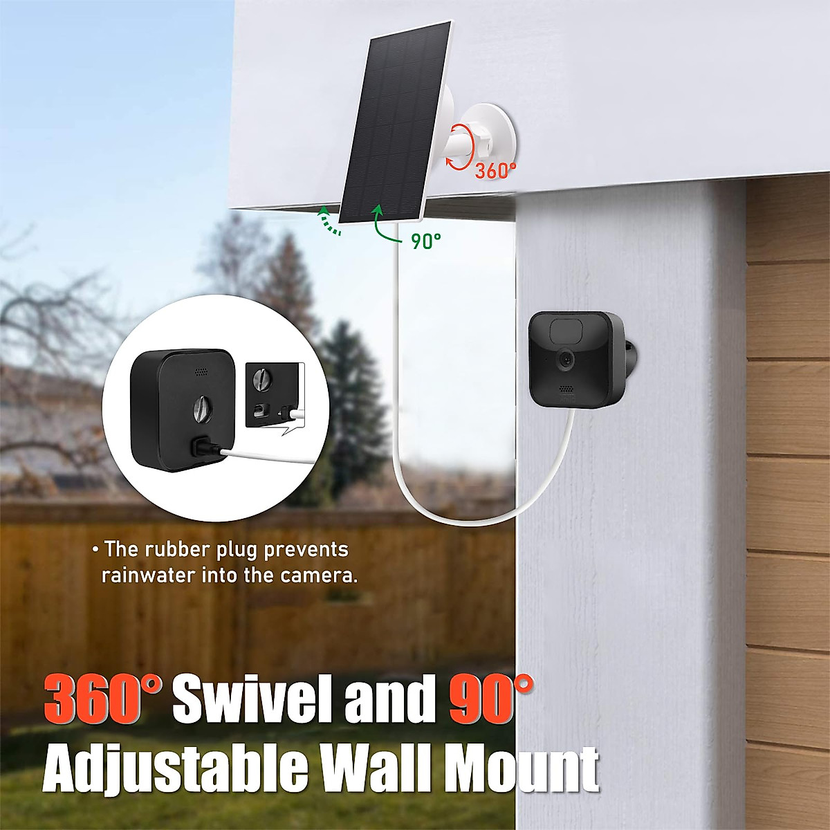 Zivif 3W Solar Panel Compatible with Blink Outdoor (3rd Gen) & Blink XT2/XT Camera, IP66 Waterproof Solar Panel Charger with 9.84ft Power Cable, USB Solar Panel Built-in Battery & Rubber Plug