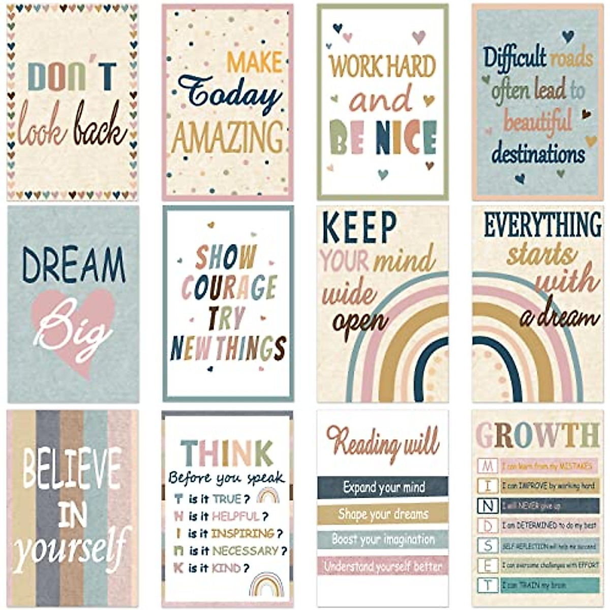 60 PCS Boho Motivational Postcards  for Kids Boho Rainbow Affirmation Postcards Bohemian Blank Encouragement Postcards Inspiration Note Cards for Classmates Friends Teachers Exchange