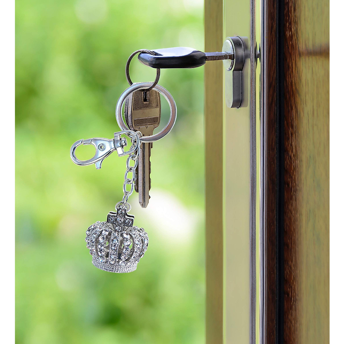 Aqua 79 Sparkly Crown Keychain Charm - Silver 3D Rhinestone Keychain for Women and Men, Metal Alloy Crystal Keychain, Fashionable Keychain Accessory, Bling Keychain for Your Crystal Pouch - 1.6 inch