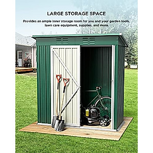 Bealife 5' x 3' Outdoor Storage Shed Clearance, Metal Outdoor Storage Cabinet with Single Lockable Door, Waterproof Tool Shed, Backyard Shed for Garden, Patio and Lawn(Green)