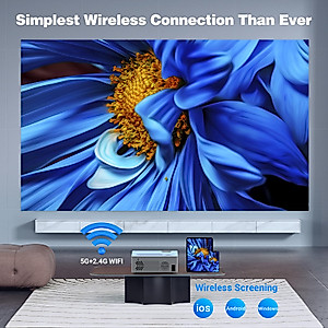 5G WiFi Projector with Screen, 400 ANSI Real Native 1080P 4K Outdoor Projector for Theater Movies, Synchronize Smartphone, Compatible W/ TV Stick/HDMI/PS4/Console [120'' Screen Included]