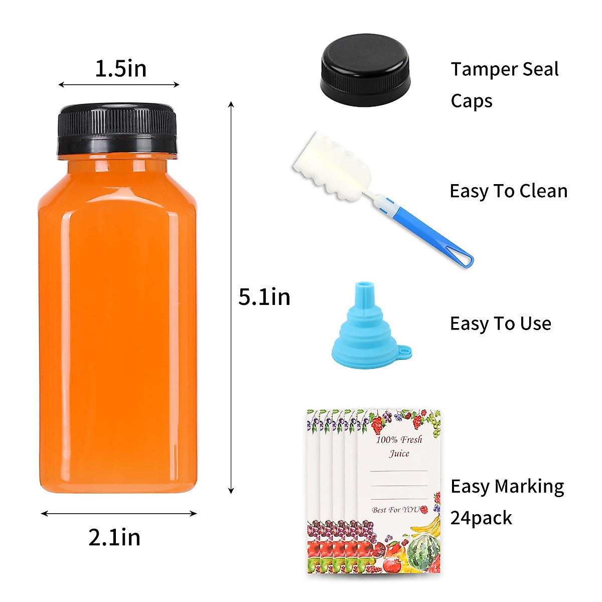 SUPERLELE 20pcs 8oz Empty Plastic Juice Bottles with Caps, Reusable Water Bottle, Clear Bulk Drink Containers with Black Tamper Evident Lids for Juicing, Smoothie, Drinking and Other Beverages