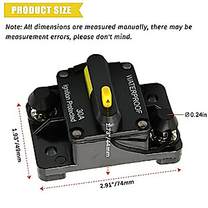 30Amp Circuit Breaker,12V-48V DC Fuse Holder with Reset Button for Car Audio Amps Overload Protection(30A)