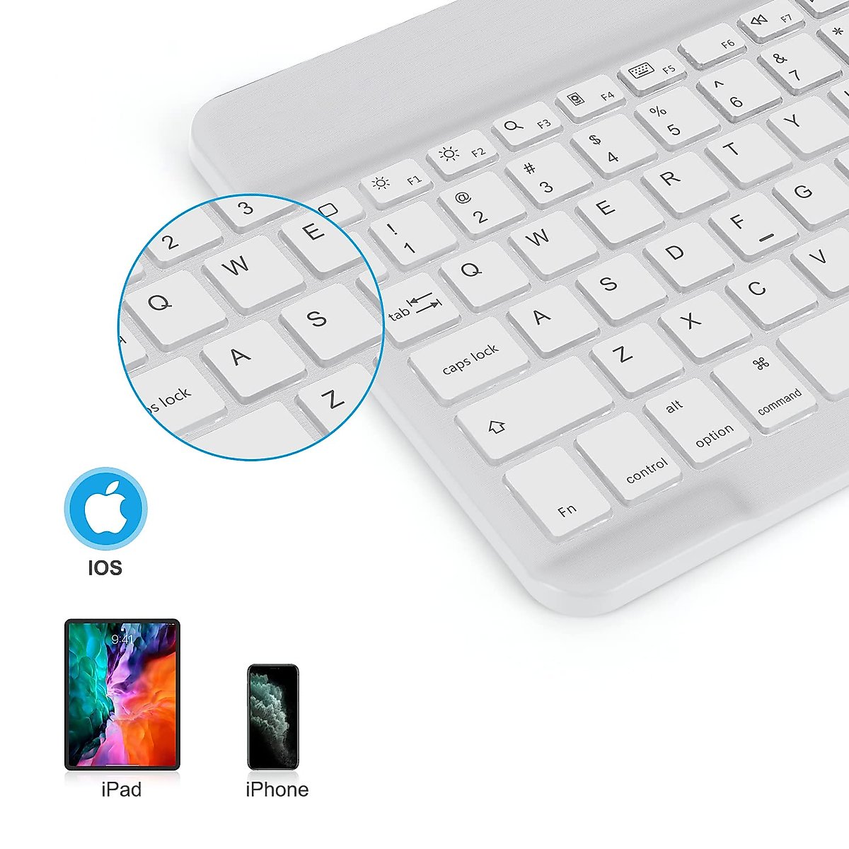 OMOTON Bluetooth Keyboard, Wireless Rechargeable Keyboard for iPad, iPad Pro, iPad Mini, iPad Air with Illuminated LED (White)