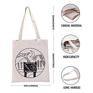 G2TUP Vampire Movie Inspired Gift The City Of Forks Welcome You Reusable Canvas Tote Bag Forks Washington Handbag TV Show Merchandise (Forks Handbag)