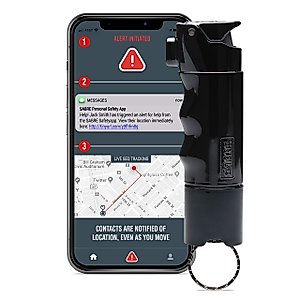 SABRE Smart 2-in-1 Pepper Spray, Live Continuous Location Tracking Texts in Emergencies, Refill Canister Available, Rechargeable, 25 Bursts with 10 ft. Range, Flip Top Safety, Ergonomic Finger Grip