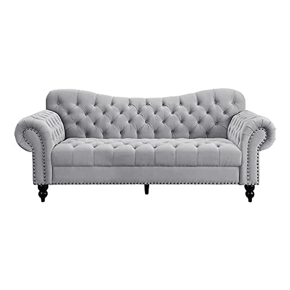 Pemberly Row 18.5" Traditional Velvet Fabric Sofa with Nail Head in Light Gray
