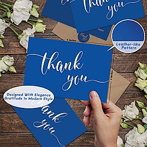 24 Pack Blue Thank You Cards With Envelopes and Stickers Leather Texture 4x6 Inch Blank Thank You Gift Note Cards Bulk for Wedding, Small Business, Baby Shower, Funeral, Graduation, Anniversaries