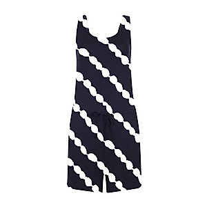 Bravetoshop Women's Rompers Round-Neck Sleeveless Casual Elastic Waist Short Pants Jumpsuit with Pockets (J-Blue,L)