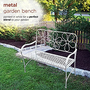 Alpine Corporation BAZ398WT Alpine Daisy Metal Bench, White Garden Furniture