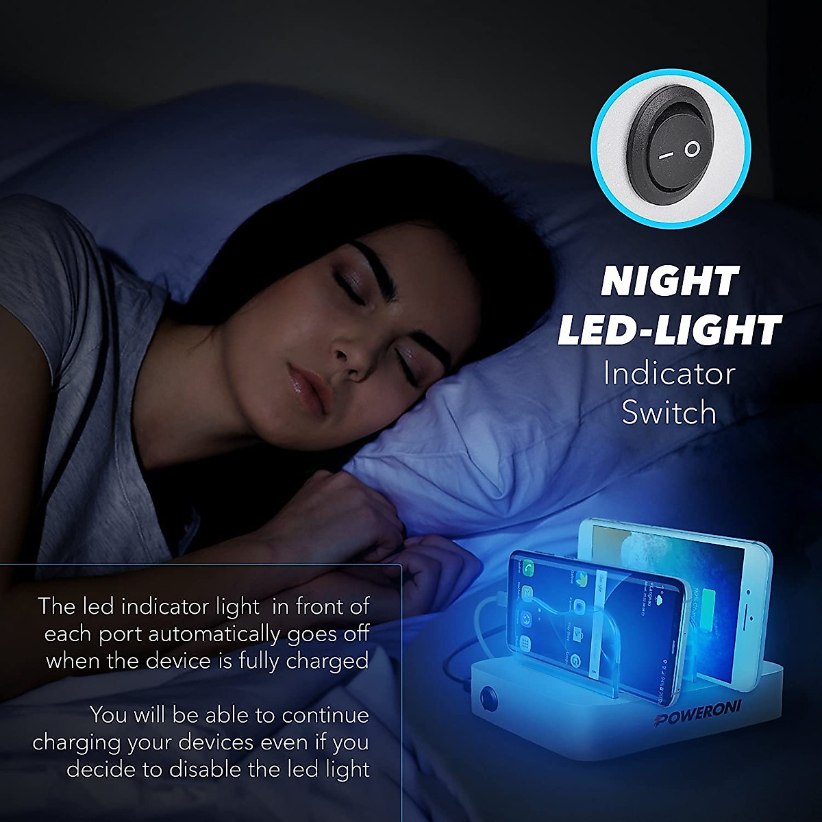 Poweroni USB Charging Dock - 4-Port - Fast Charging Station for Multiple Devices Apple - Multi Device Charger Station - Compatible with Apple iPad iPhone and Android Cell Phone and Tablet