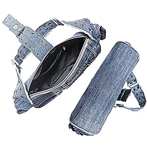 Bijoux De Ja Upcycling Blue Denim Jeans Punk Brass Rivet Studded Buckle Belt Decorative Barrel Shoulder Handle Handbag Purse