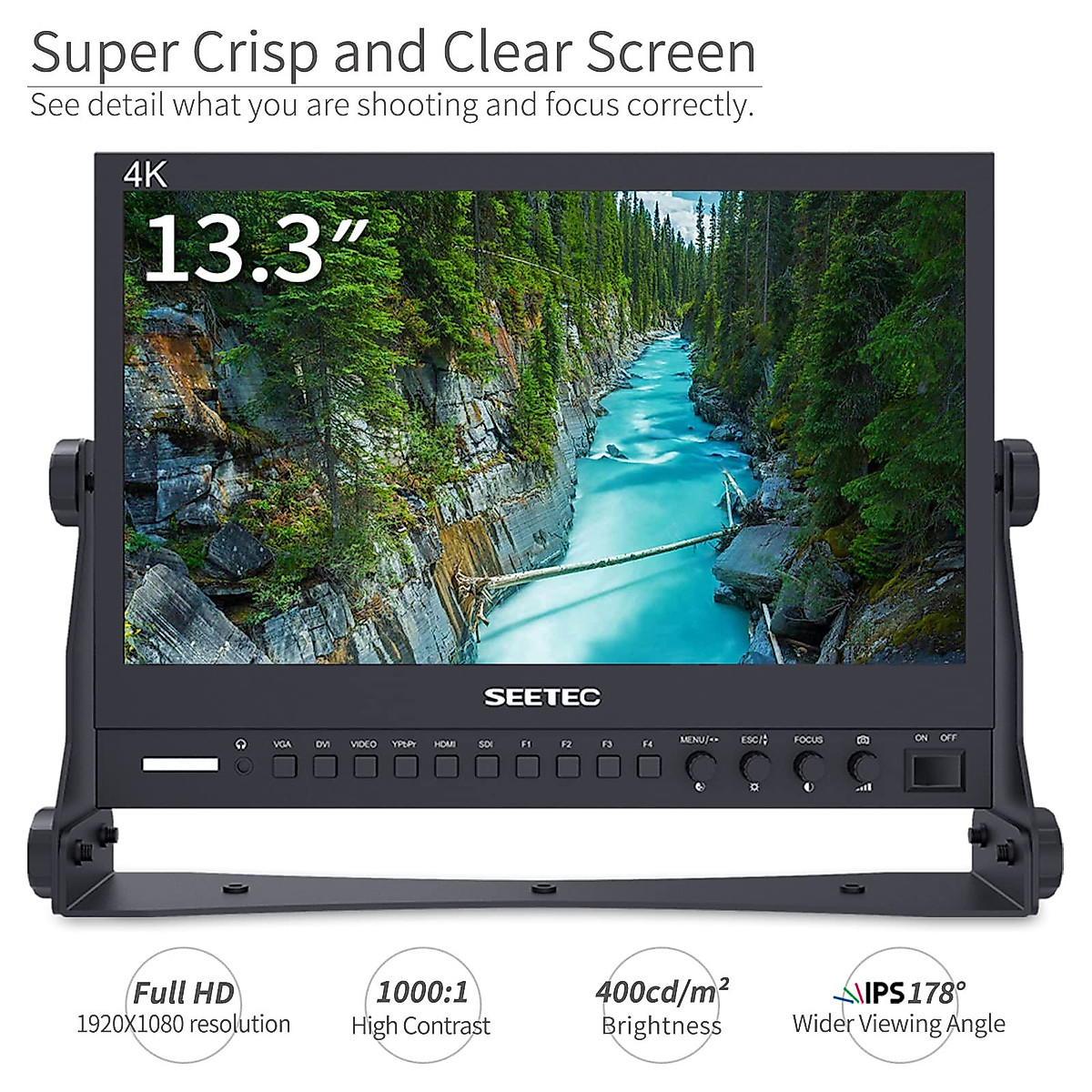 SEETEC P133-9HSD 13.3 Inch Pro SDI Broadcast Monitor Professional LCD Director Studio Production Monitoring IPS Screen Full HD 1920×1080 Aluminum Design with 3G-SDI 4K HDMI AV YPbPr