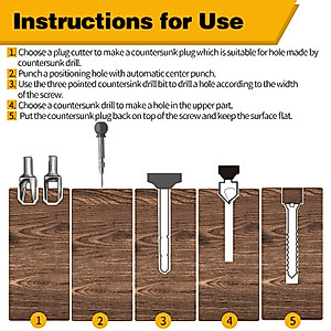 23pcs Woodworking Chamfer Drilling Tool Set, Including 7pcs 3-Point Countersink Drill Bit, 8pcs Wood Plug Cutters, 6pcs Countersink Drill Bits, 1pcs L-Wrench, 1pcs Center Punch for Wood