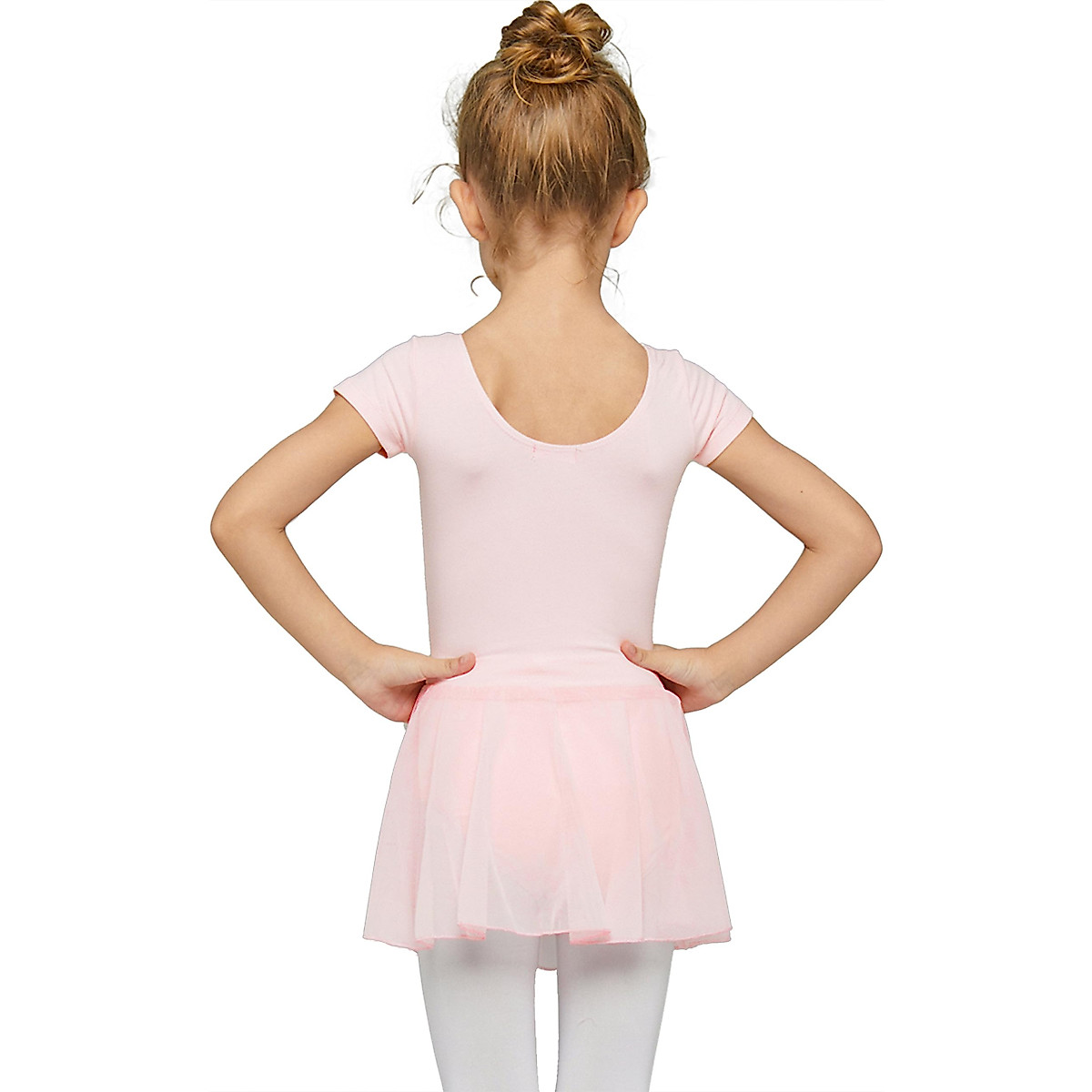 MdnMd Kids Girls Classic Ballet Dance Leotard with Tutu Skirt Dress Costume (Ballet Pink, Age 10-12)