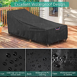 Outdoor Chaise Lounge Covers, Waterproof Patio Chaise Lounge Covers, Windproof Patio Furniture Cover with Air Vent for Poolside Beach, 2 Pack-68L x 30W x 30H inch