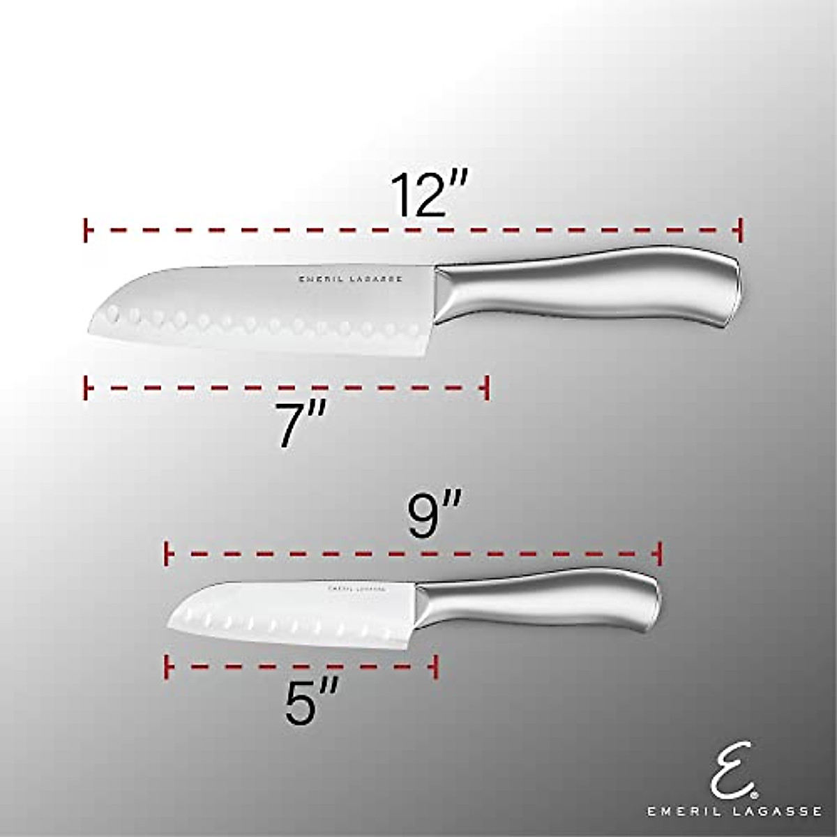Emeril Lagasse 2-Piece Stainless Steel Santoku Knife Set - 7” Santoku Knife & 5” Santoku Knife - Slice Effortlessly through Fruit & Meat