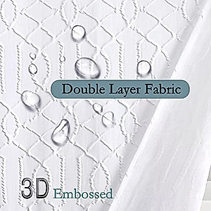 OWENIE White Shower Curtain for Bathroom, 3D Embossed Geometric Polyester White Water-Proof Fabric Shower Curtains, Modern Luxury Elegant Innovative Design Hotel Style, 72 x 72 Inch