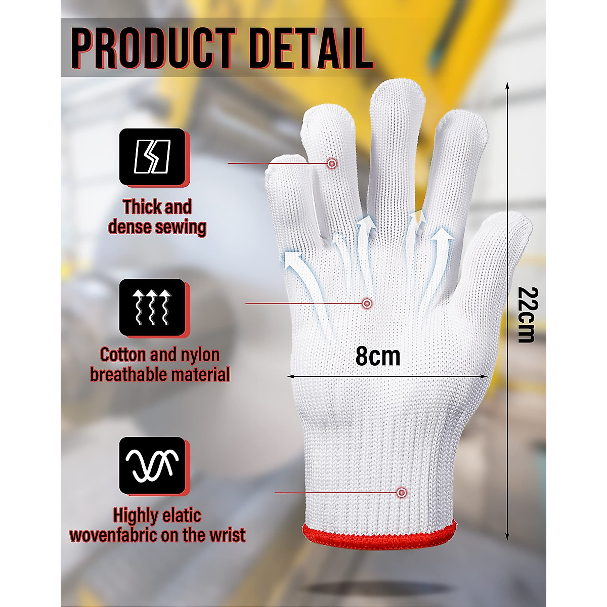 SATINIOR 36 Pairs Hand Work Gloves White Cotton Liners Gloves Safety Work Gloves Liners Men Women Cotton BBQ Gloves (Red Edging), One Size