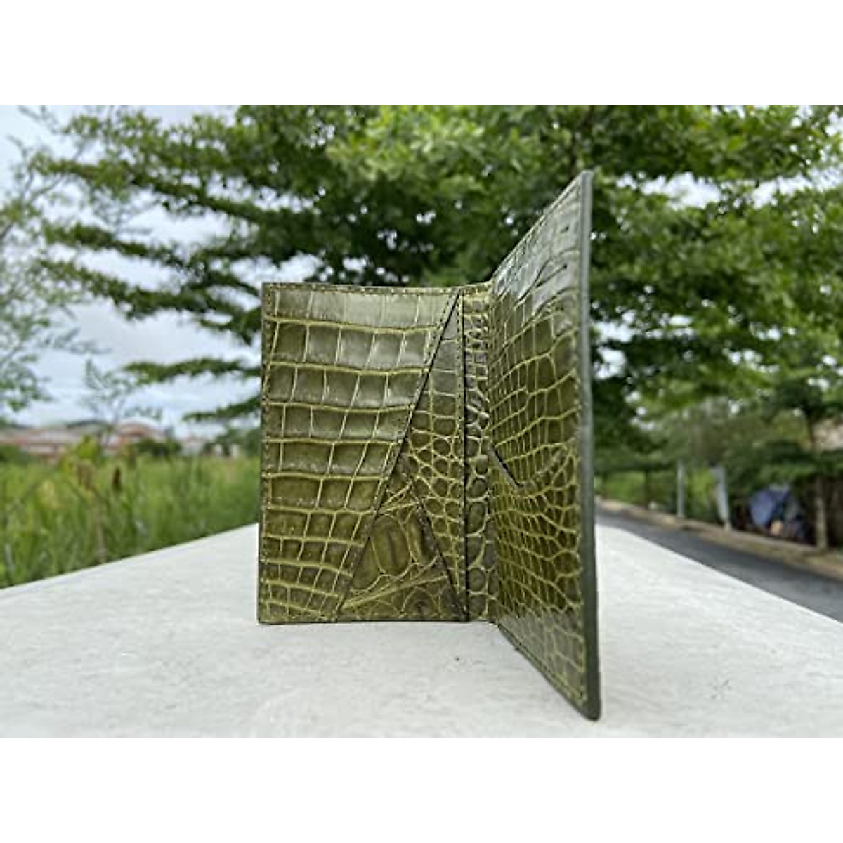 Double side Moss Green Crocodile Alligator leather skin Credit Cardholder, leather credit cardcase, leather creditcard cover