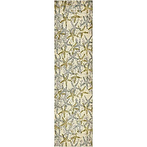 Unique Loom Positano Collection Coastal Modern Light Colors Starfish Beige Runner Rug (3' x 10')