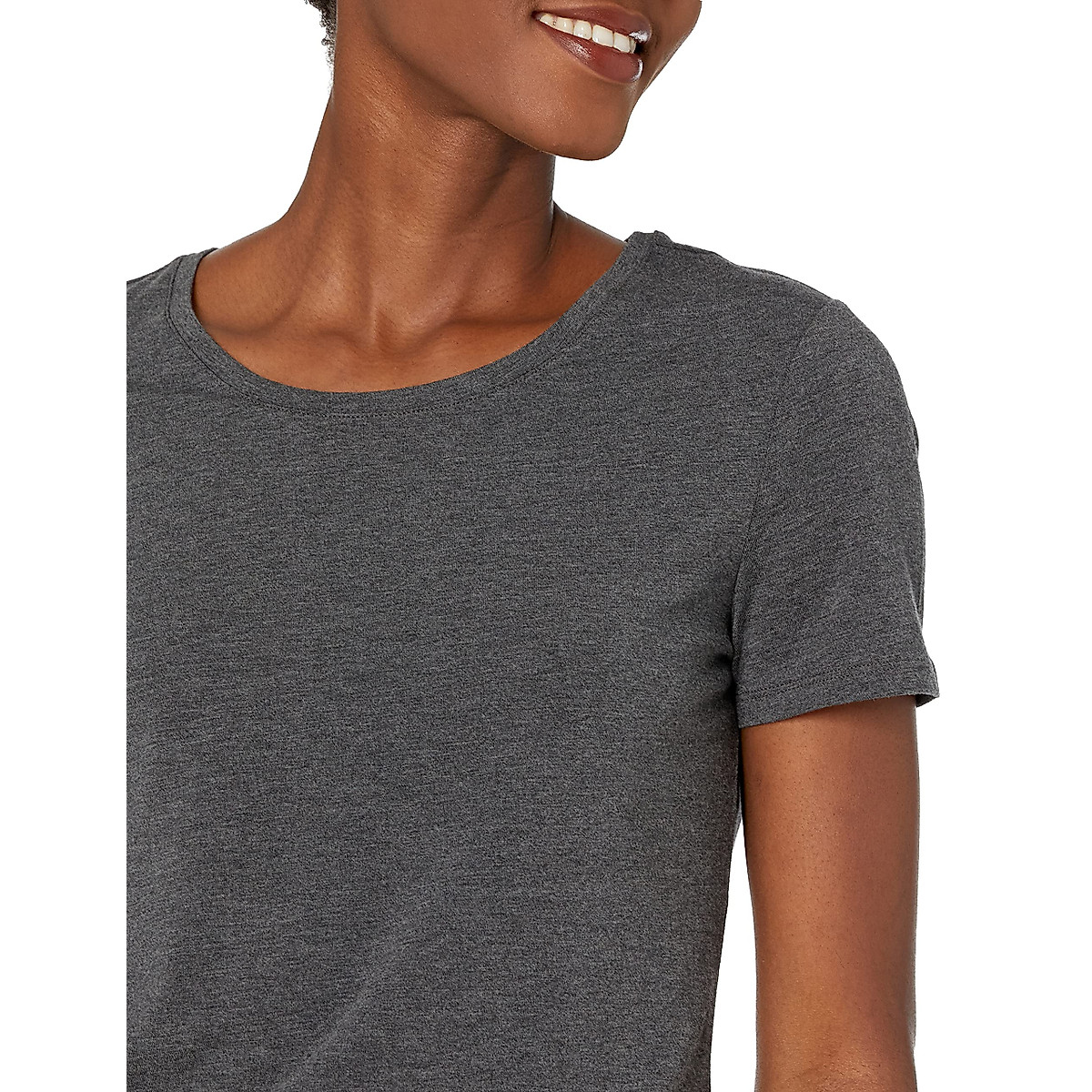 Amazon Essentials Women's Classic-Fit Short-Sleeve Crewneck T-Shirt, Pack of 2, Charcoal Heather/Light Grey Heather, Large