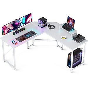ODK L Shaped Gaming Desk, 51 Inch Computer Desk with Monitor Stand, PC Gaming Desk, Corner Desk Table for Home Office Sturdy Writing Workstation, Carbon Fiber Surface, White
