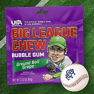 Big League Chew Ground Ball Grape Bubble Gum - Juicy Grape Flavor Explosion | Ideal for Baseball Games, Teams, Concessions, Parties, and Beyond | Pack of 12 Bags (2.12oz Each)