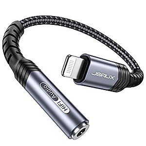 JSAUX Lightning to 3.5mm Adapter, iPhone Headphone Adapter [Apple MFi Certified] iPhone Aux Adapter Compatible with iPhone 14/14 Pro Max/13/13 Pro Max/12/12 Pro Max/11/11 Pro Max/SE/X/XR/XS/8-Grey