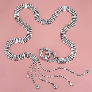 Glamorstar Crystal Belts for Women Rhinestone Waistband Belt for Dress Sparkle O-Ring Chain Gift Crystal Silver X-Large 150CM/59IN