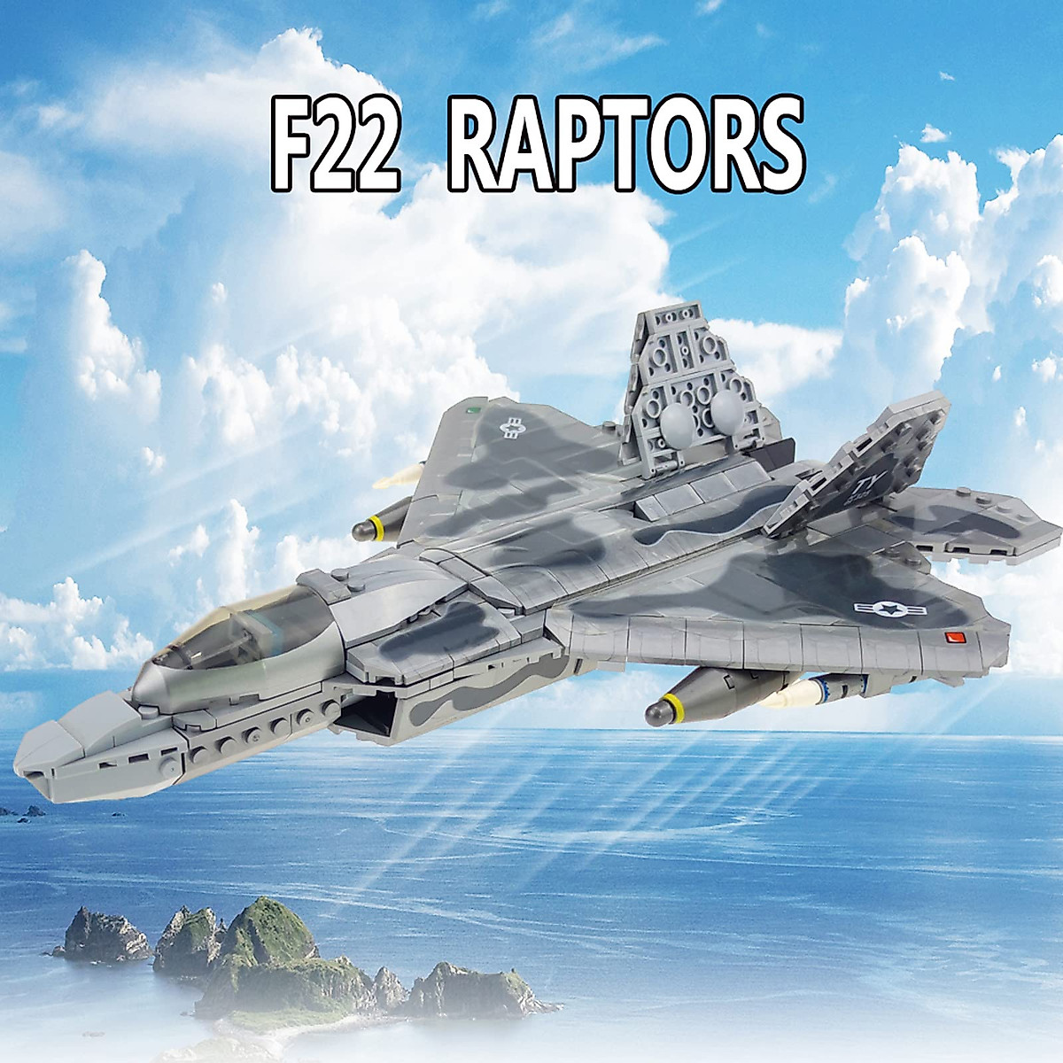 Gonli Military Building Blocks Sets 626 Pieces F22 Raptor Fighter Jet Plane Stem Building Toys for Boys Age 8-12 10015 F22 Raptors