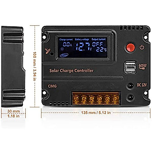 CMG 20A 12V 24V Solar Charge Controller Auto Switch LCD Solar Panel Battery Regulator Charge Controller Overload Protection Temperature Compensation