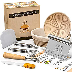 Bread Proofing Basket With Baking Tools - Sourdough Starter Kit With Bread Basket - Bread Proofing Baskets For Sourdough - Bread Making Set With Dough Whisk - Dough Scraper Baking Gifts For Bakers