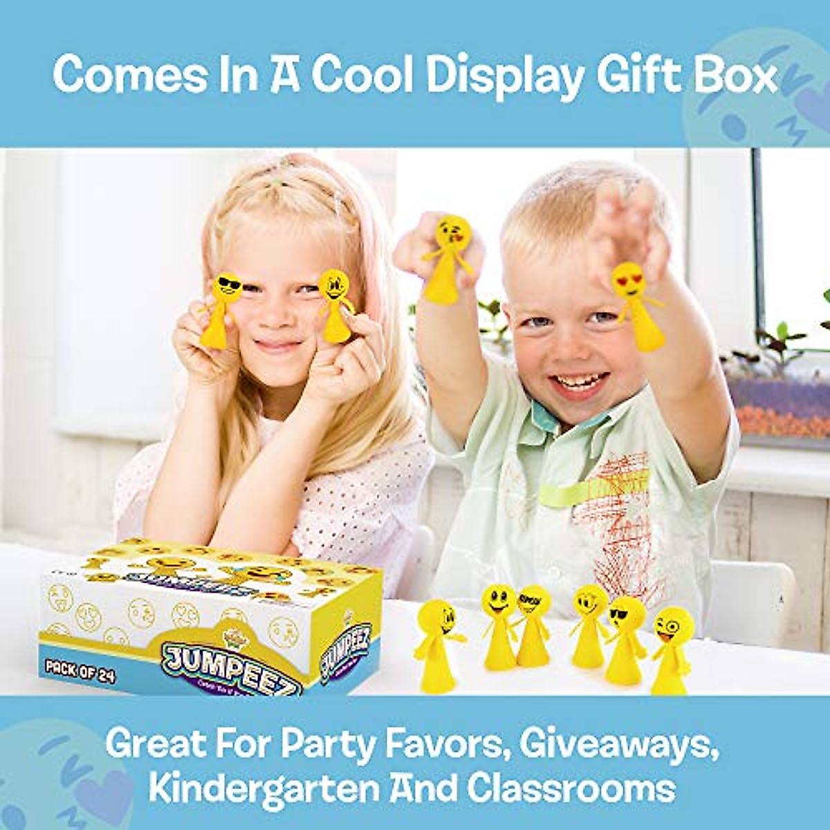 Jumping Smile Popper Spring Launchers Toys - Bouncy Party Favors for Kids - Unique Mini Toys - Party Supplies and Goodie Bag Stuffers - 24 Figurines in a Beautiful Display Box - Fit as Easter Egg Fillers