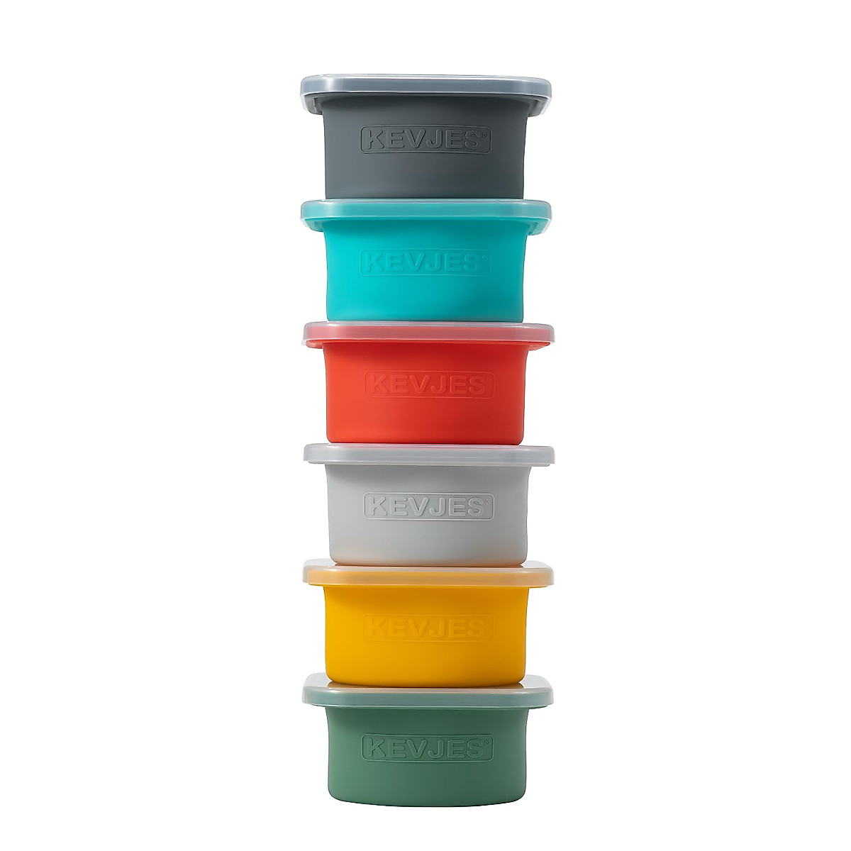 KEVJES Stackable Silicone Pizza Dough Proofing Containers with Lids-500ml portion-6pack (1 Yellow+1 Green+1Blue+1 Gray+1 Space Gray+1 Red)