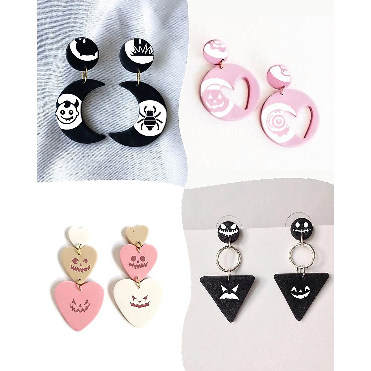 Puocaon Halloween Clay Silk Screen - 8 Pcs Reusable Silk Screen Stencils for Polymer Clay Jewelry Making, Individual Pattern Design for Halloween Theme on 8 Silk Screen Stencils, Polymer Clay Tools