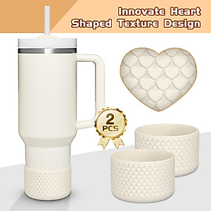 WUQID Heart Shaped Texture Silicone Boot Compatible with Stanle Quencher H2.0 & IceFlow Flip 20oz 30oz 40oz and Hydro Sport Flask 12-24oz, Anti-Slip Bottle Bottom Sleeve Cover